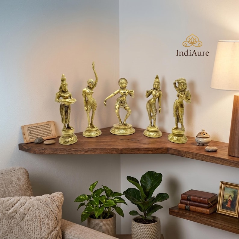 Messing Apsara Statuen (5er Set): Ethnisches spirituelles indisches ...