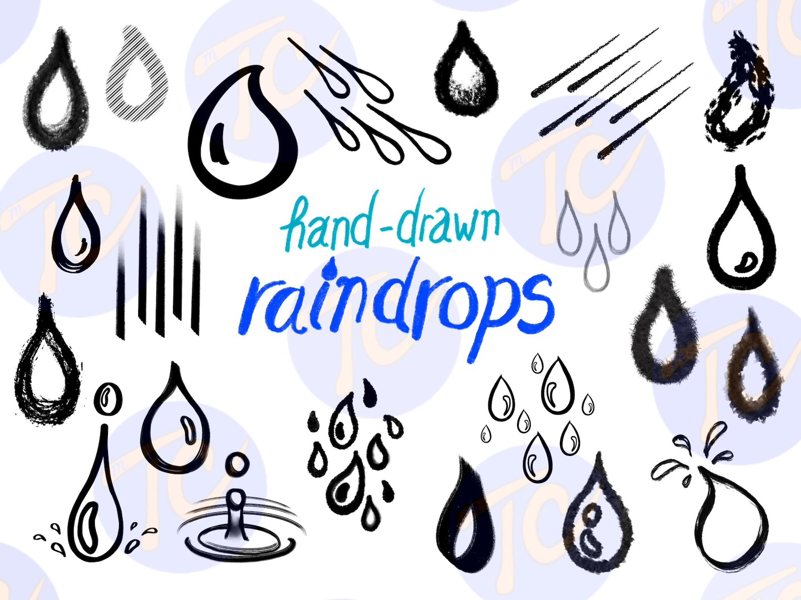 Hand-drawn Raindrops PNG Instant Download Doodle Elements - Etsy