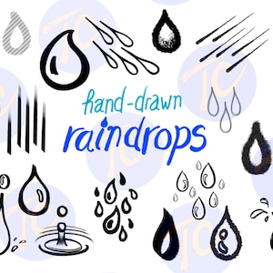 Hand-drawn Raindrops PNG Instant Download Doodle Elements - Etsy