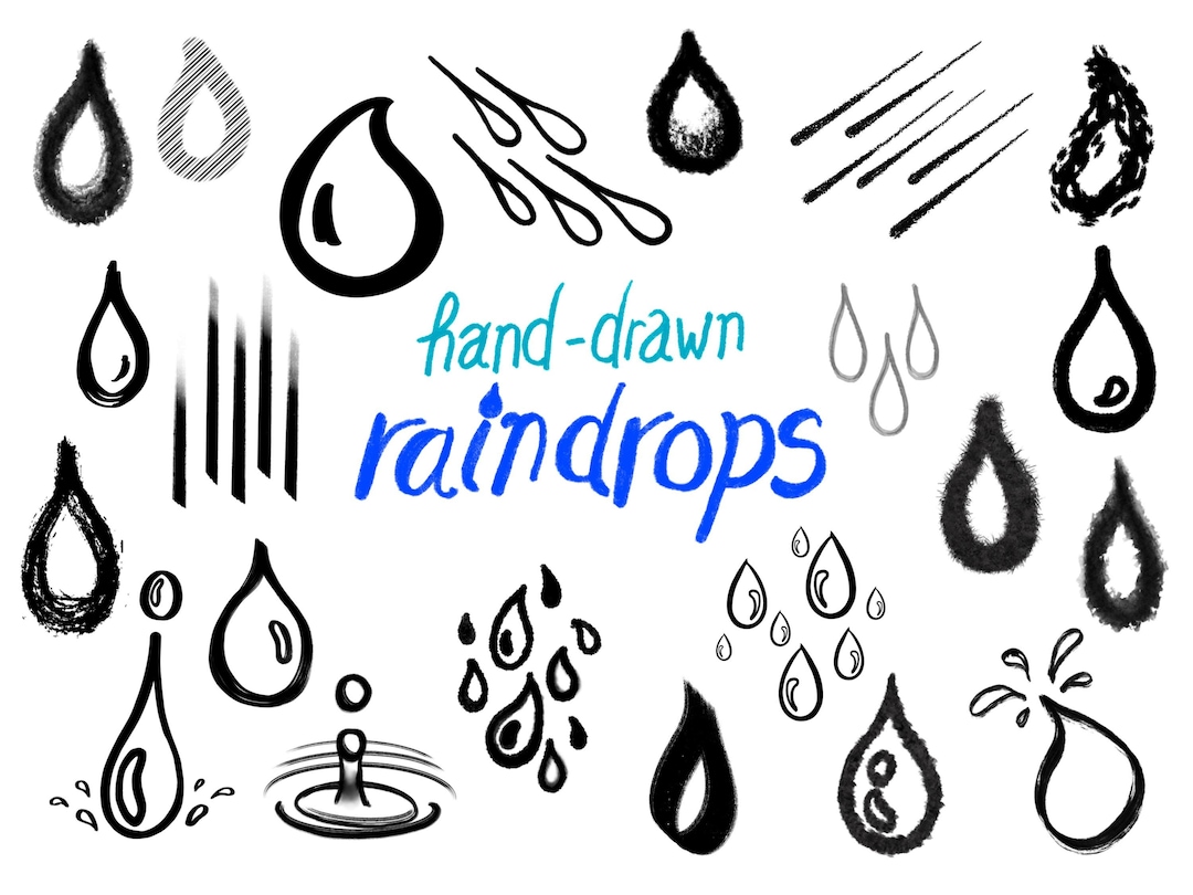 Hand-drawn Raindrops PNG Instant Download Doodle Elements - Etsy