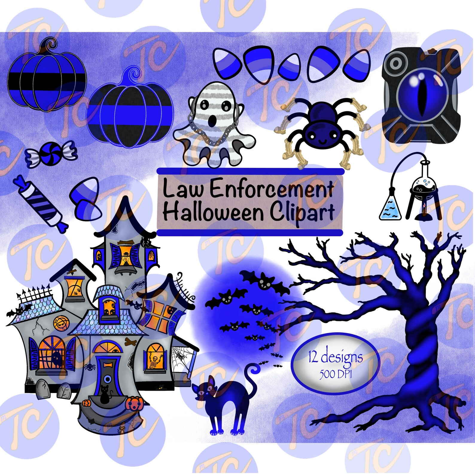Halloween Law Enforcement Clipart, 12 PNG Clipart Files, Haunted ...