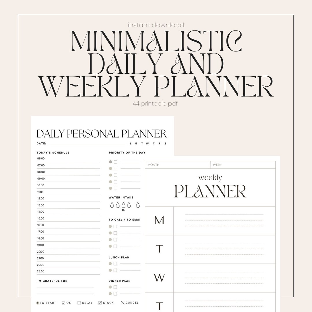 Minimalist Daily and Weekly Planner Printable, Routing Checklist ...