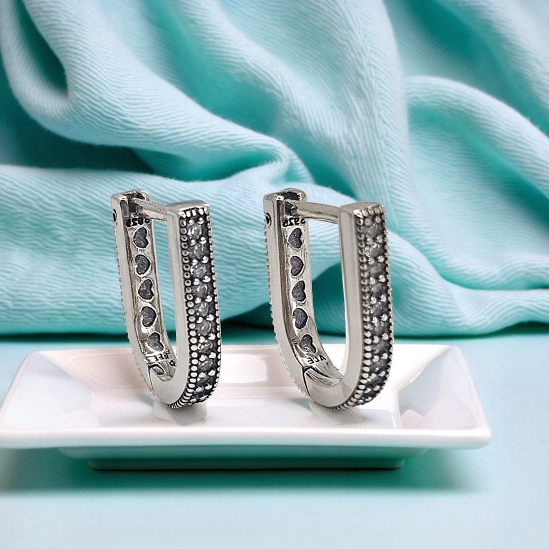 U-shaped Hoop Earrings, Reversible Design, Women's Silver Jewellery ...
