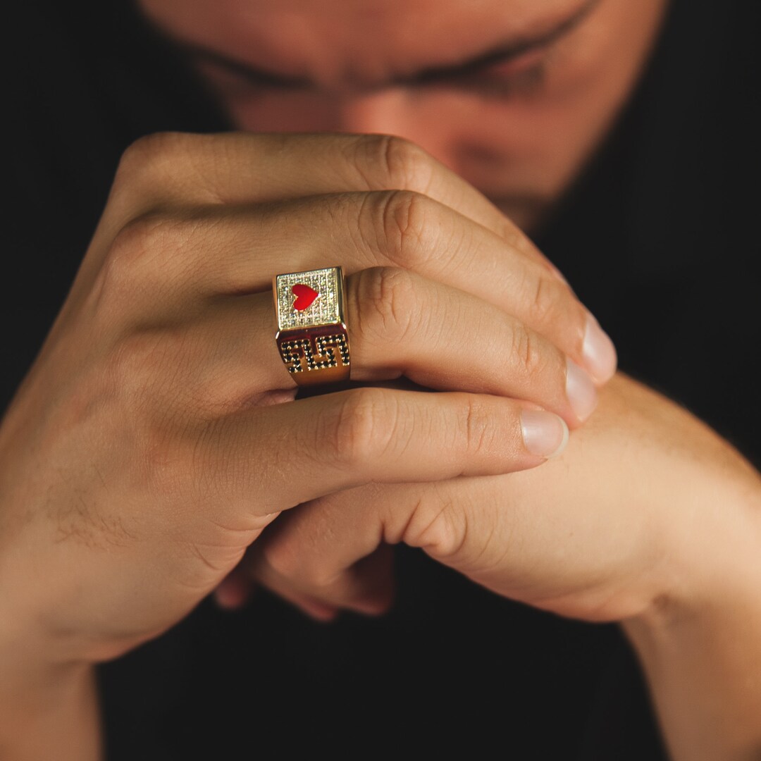 14K Solid Gold Heart Poker Ring Playing Card Ring Gold Ring - Etsy