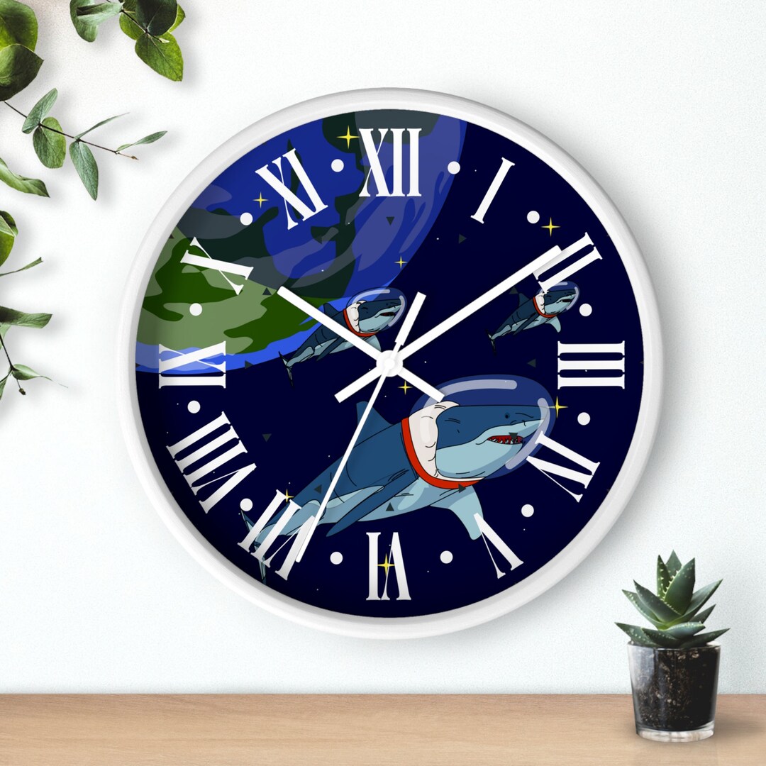 Shark Astronaut Space Wall Clock Unique Design, Perfect for Home or ...