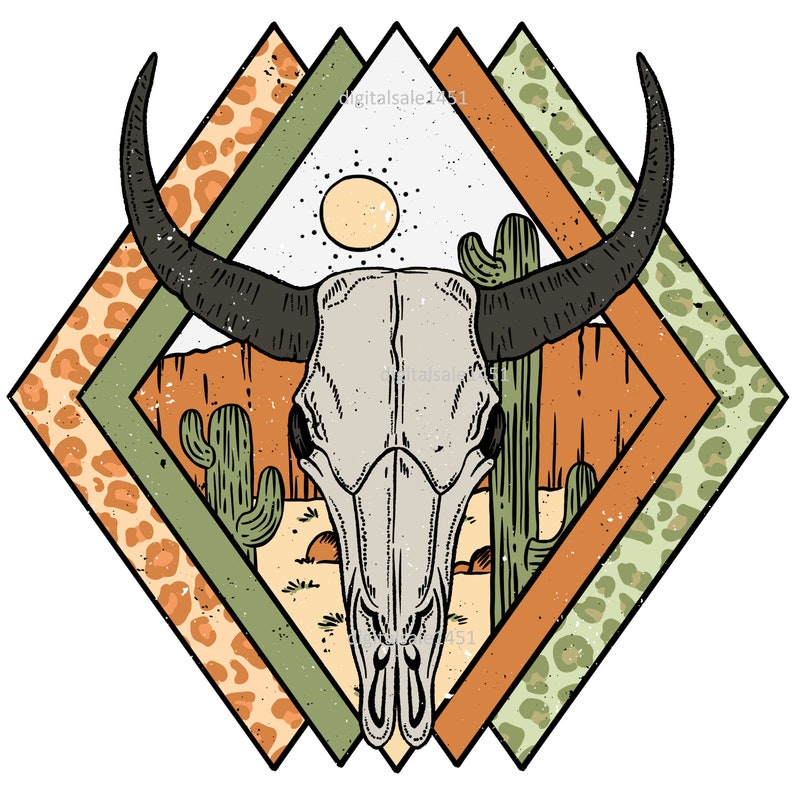 Skull Png Cow Skull Wild West Cow Skull Boho Style Cactus Etsy