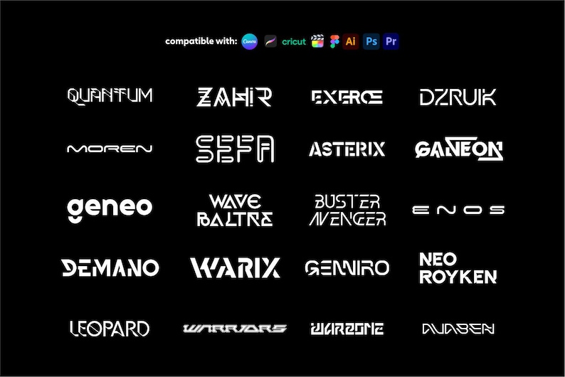 20 Futuristic Font Bundle Perfect for Cricut, Canva, Adobe, Branding ...