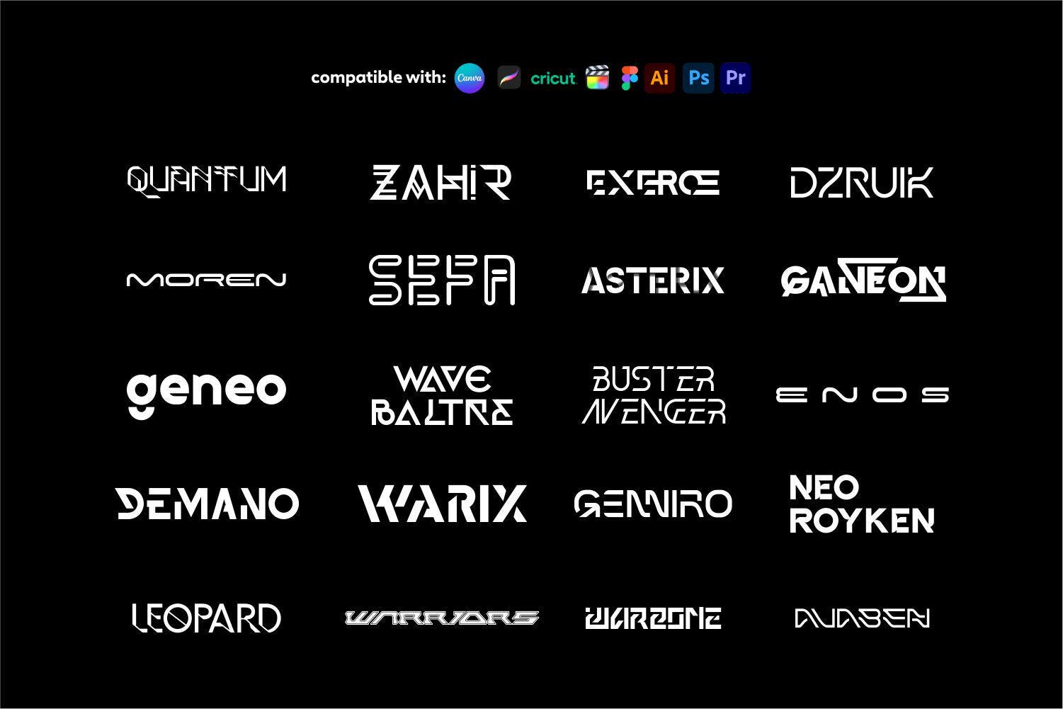 20 Futuristic Font Bundle Perfect for Cricut, Canva, Adobe, Branding, Design Graphic, Logo ...