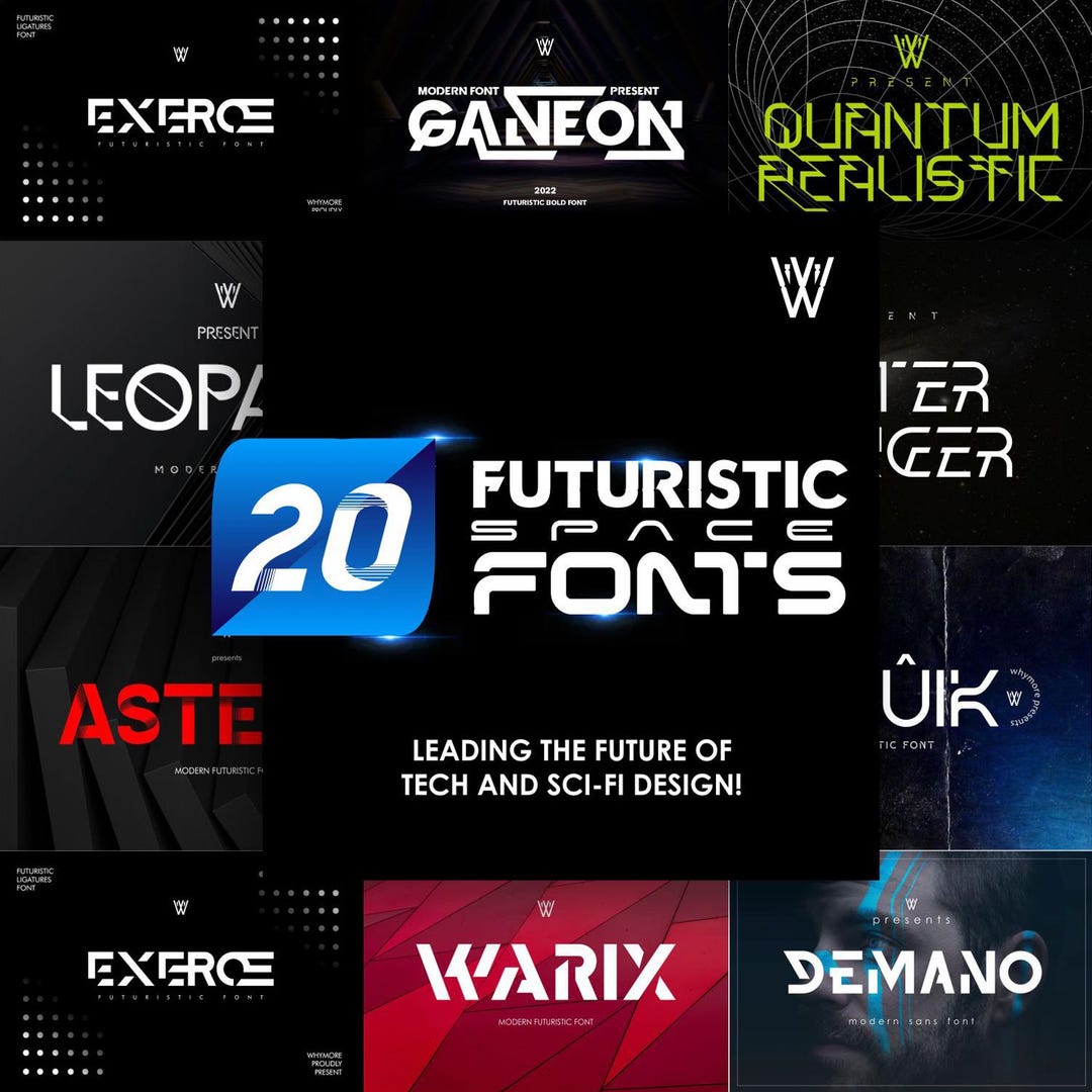 20 Futuristic Font Bundle Perfect for Cricut, Canva, Adobe, Branding ...