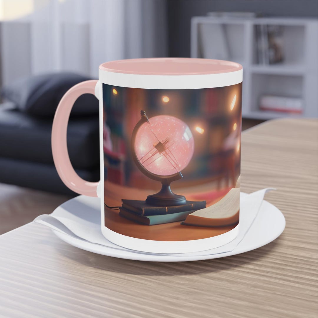 Globe and Book Coffee Mug: Whimsical Two-tone Design, 11oz - Etsy