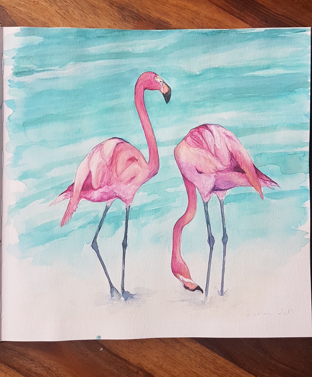 Flamingos, Watercolor, Hand Painted, Original, Unique, Hand Painted ...