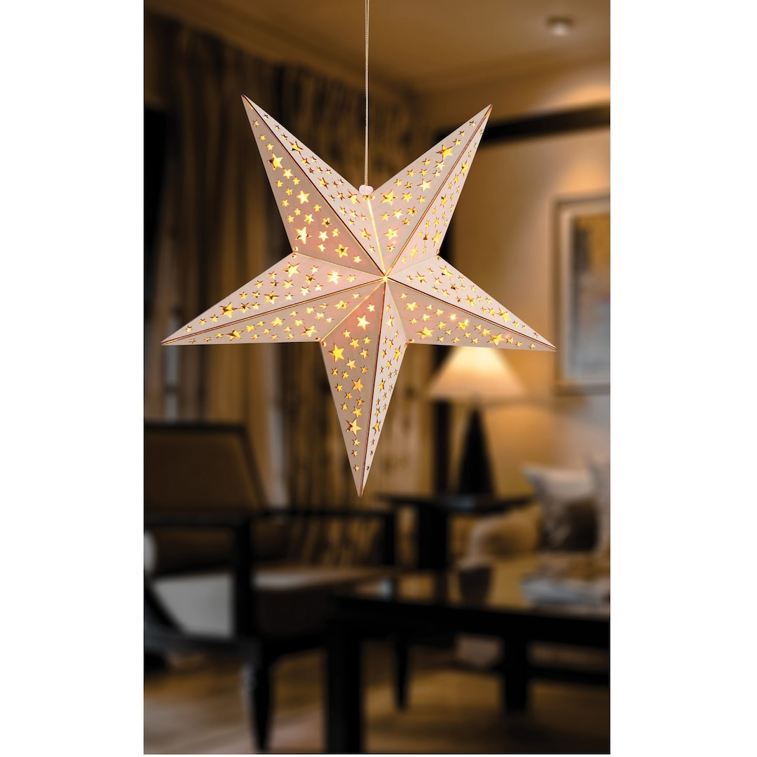 Wooden Star LED Star Made of Wood Illuminated With 10 Leds Wireless ...