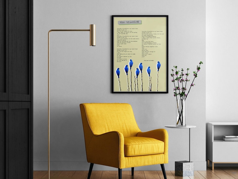 Charles Bukowski the Bluebird Poem Print Poster - Illustration Modern ...