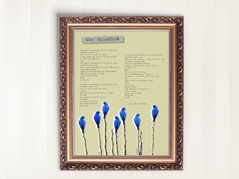 Charles Bukowski the Bluebird Poem Print Poster - Illustration Modern ...