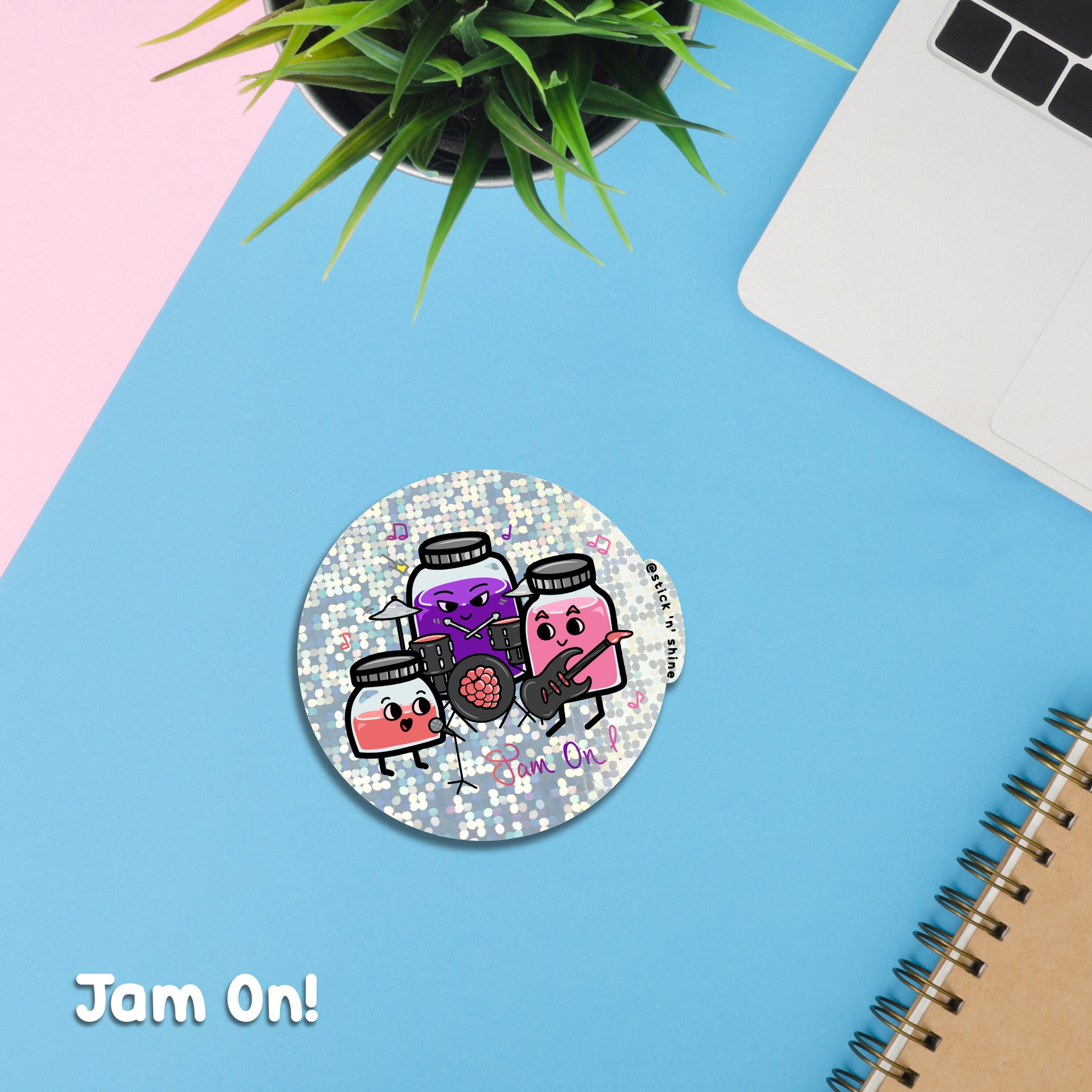 Jam on Holographic Sticker / Punny Decal Music Illustration Waterproof ...