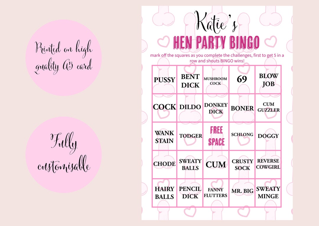 Hen Party Bingo, Dirty Edition, Rude Hen Party Games, Fully ...