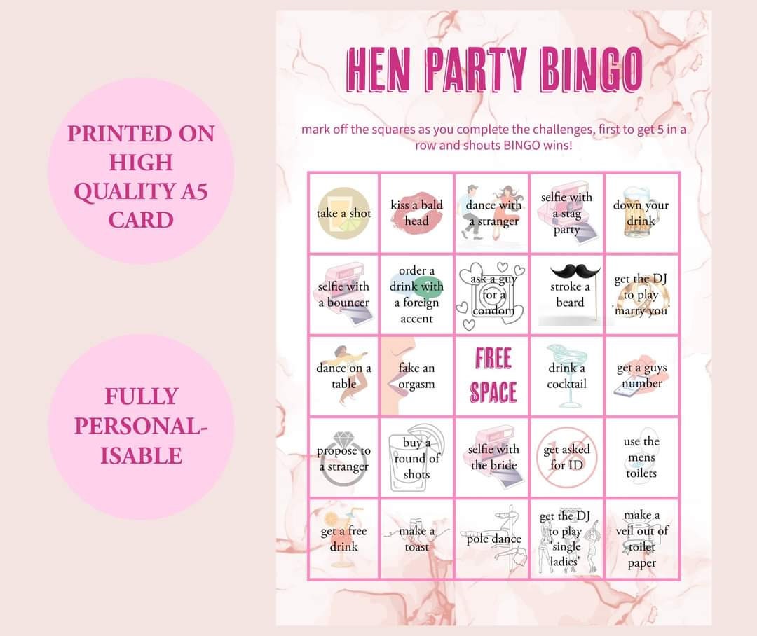 Hen Party Bingo, Going Out Edition, Hen Party Games, Fully ...