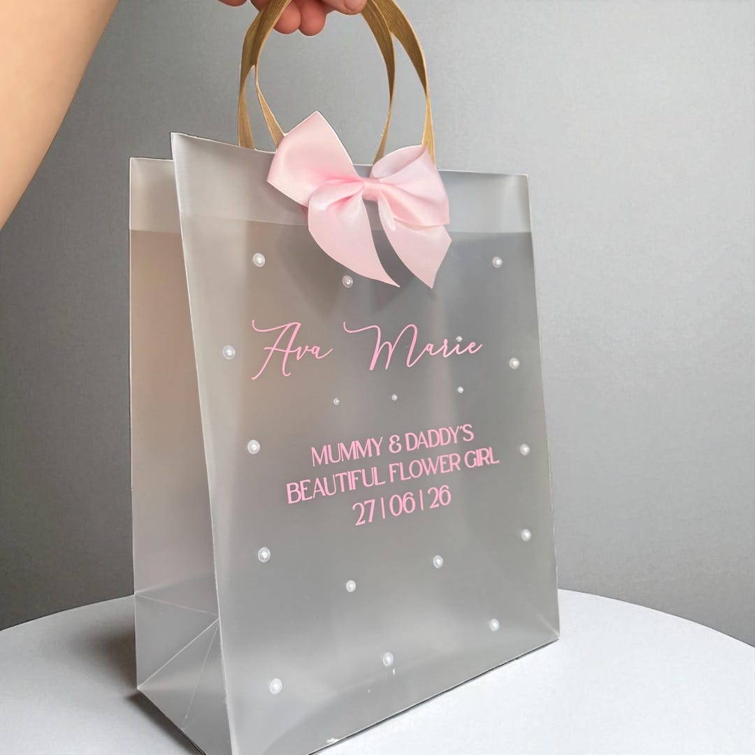 Frosted Bridal Party Gift Bags Personalised, Pearls and Ribbon, Flower ...