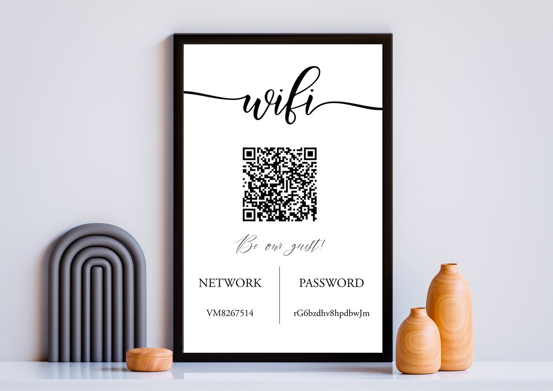 Minimalist Wifi Sign With QR Code, Physical Download, Customisable Wifi ...