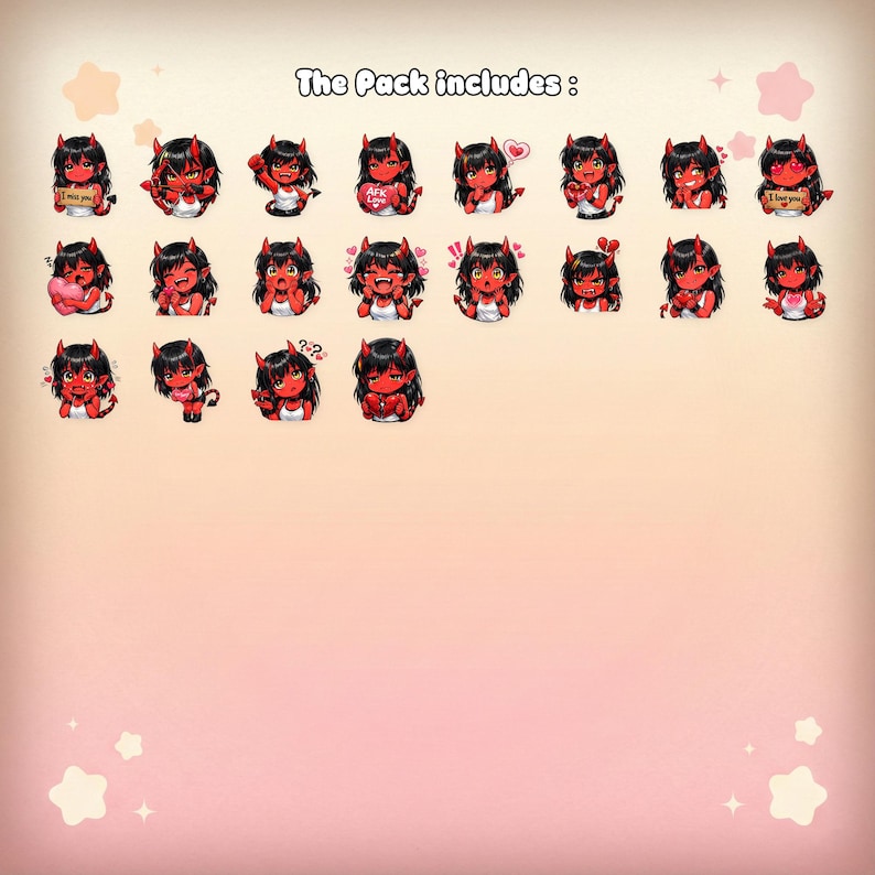 Meru Succubus Emote Bundle for Twitch and Discord - 20 Red Demon Girl ...