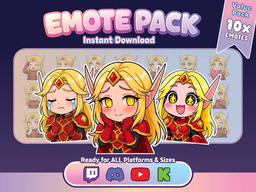 Elf Warrior Emotes – 10+6 GIFT Elven Emotes, Chibi Elf PNG Stickers for ...