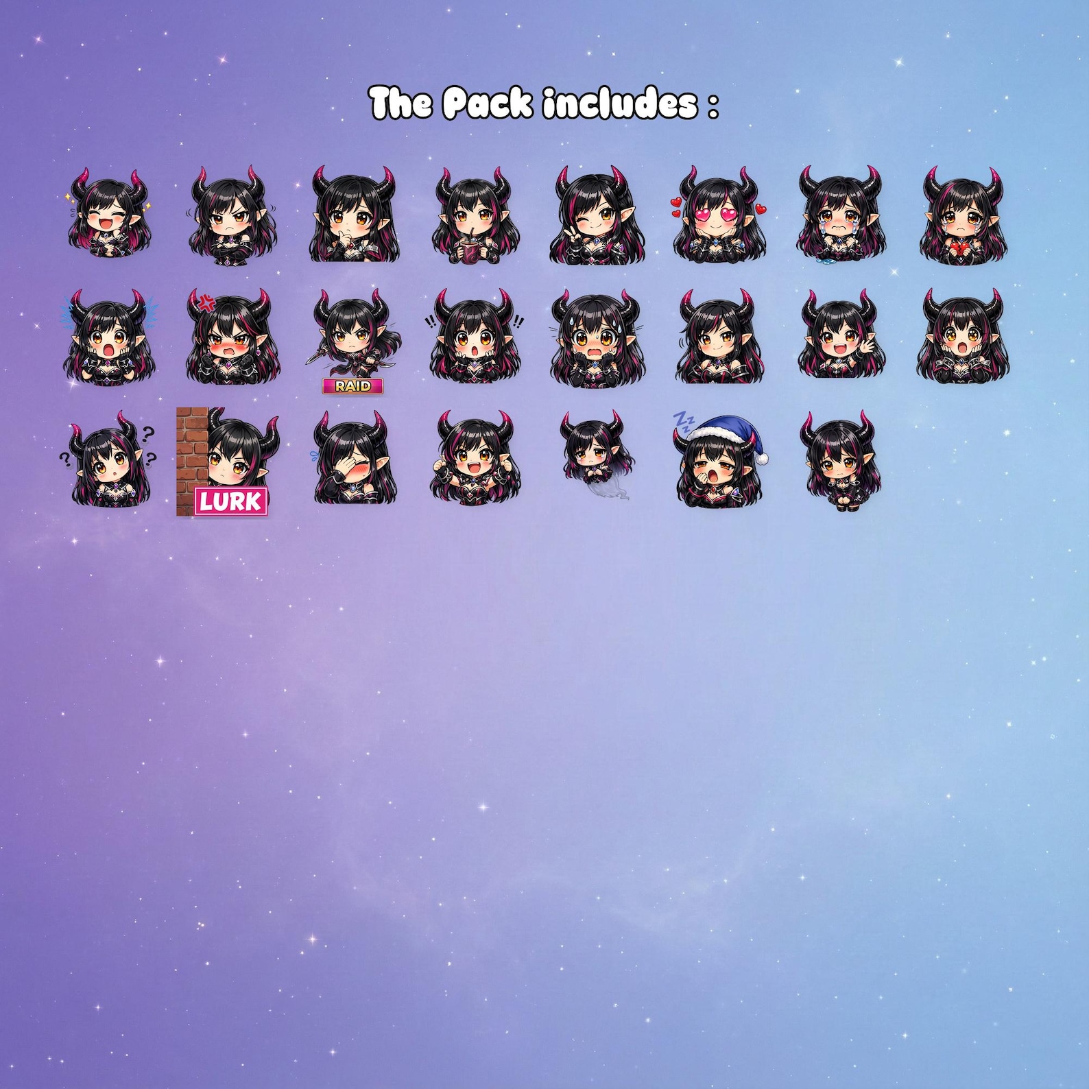 Demon Girl 20 + 3 Bonus Emote Bundle for Twitch and Discord - Cute ...