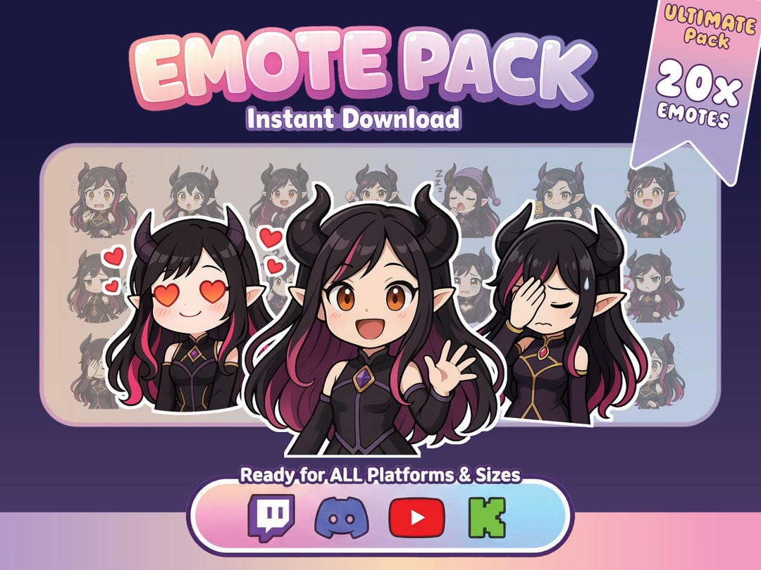 Cute Demon Girl Emotes Pack (20) | Kawaii Emotes for Twitch, Discord ...