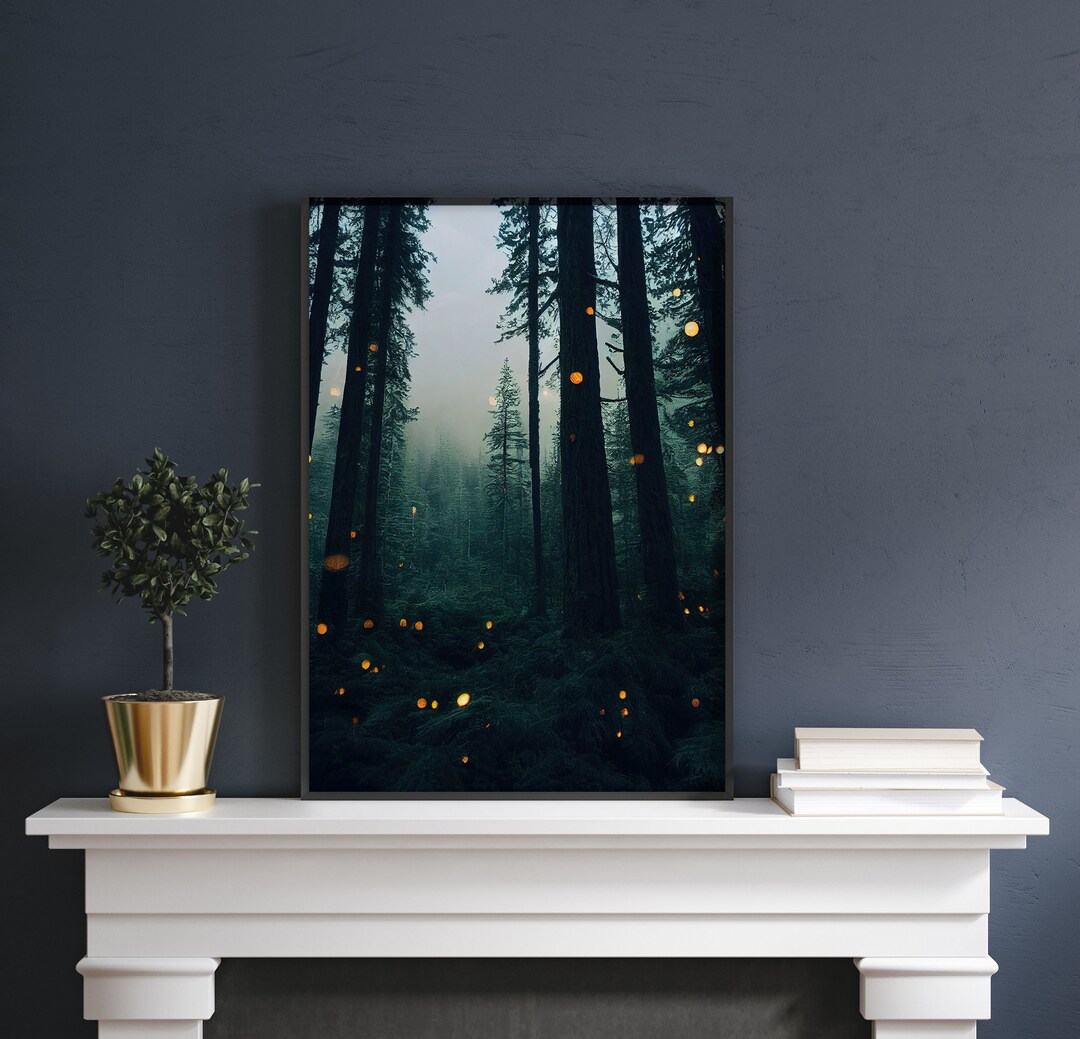 Printable Art • Fireflies in A Dark Forest Prints • Enchanted Forest ...