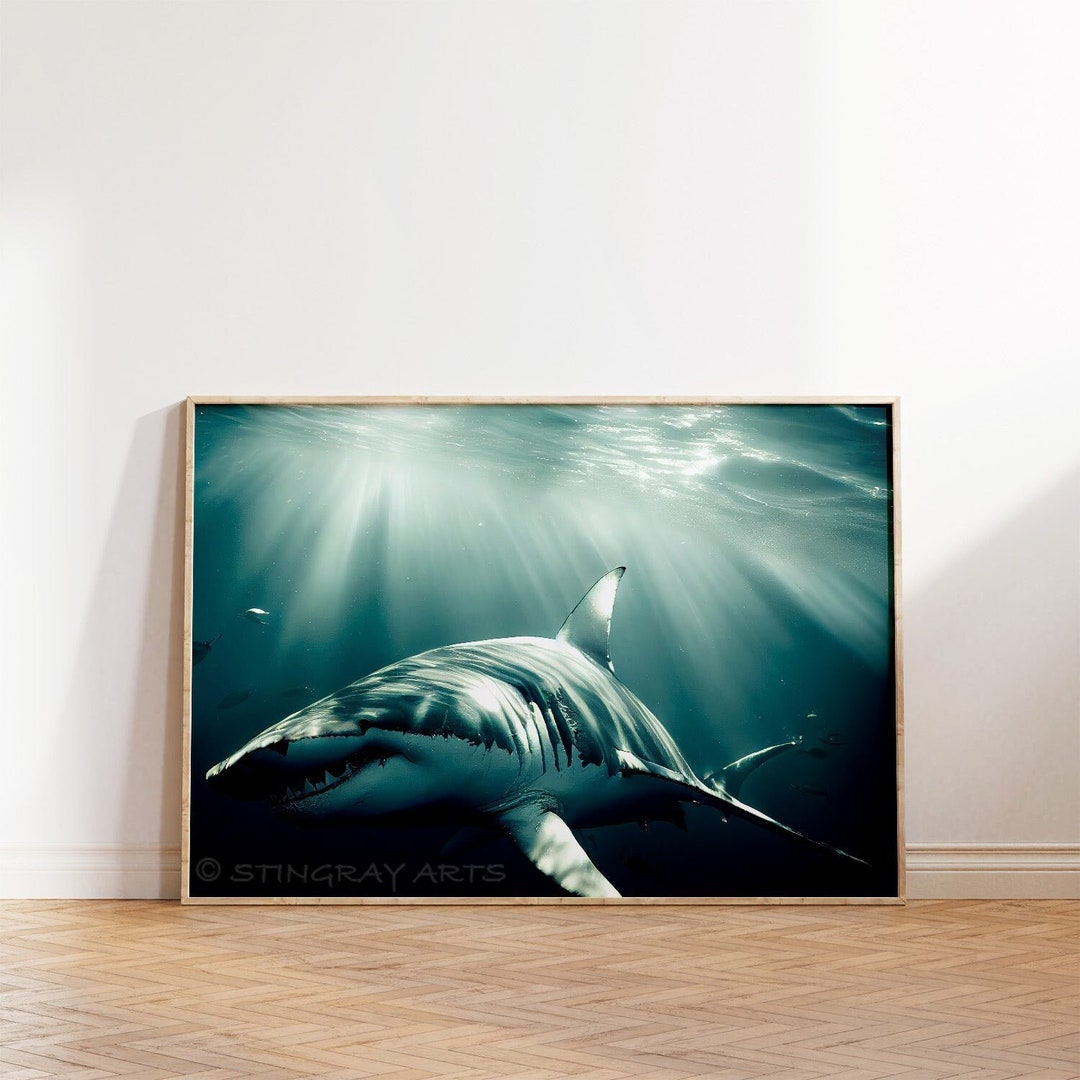 Printable Art, Great White Shark Ocean Print, Shark Wall Art, Shark ...