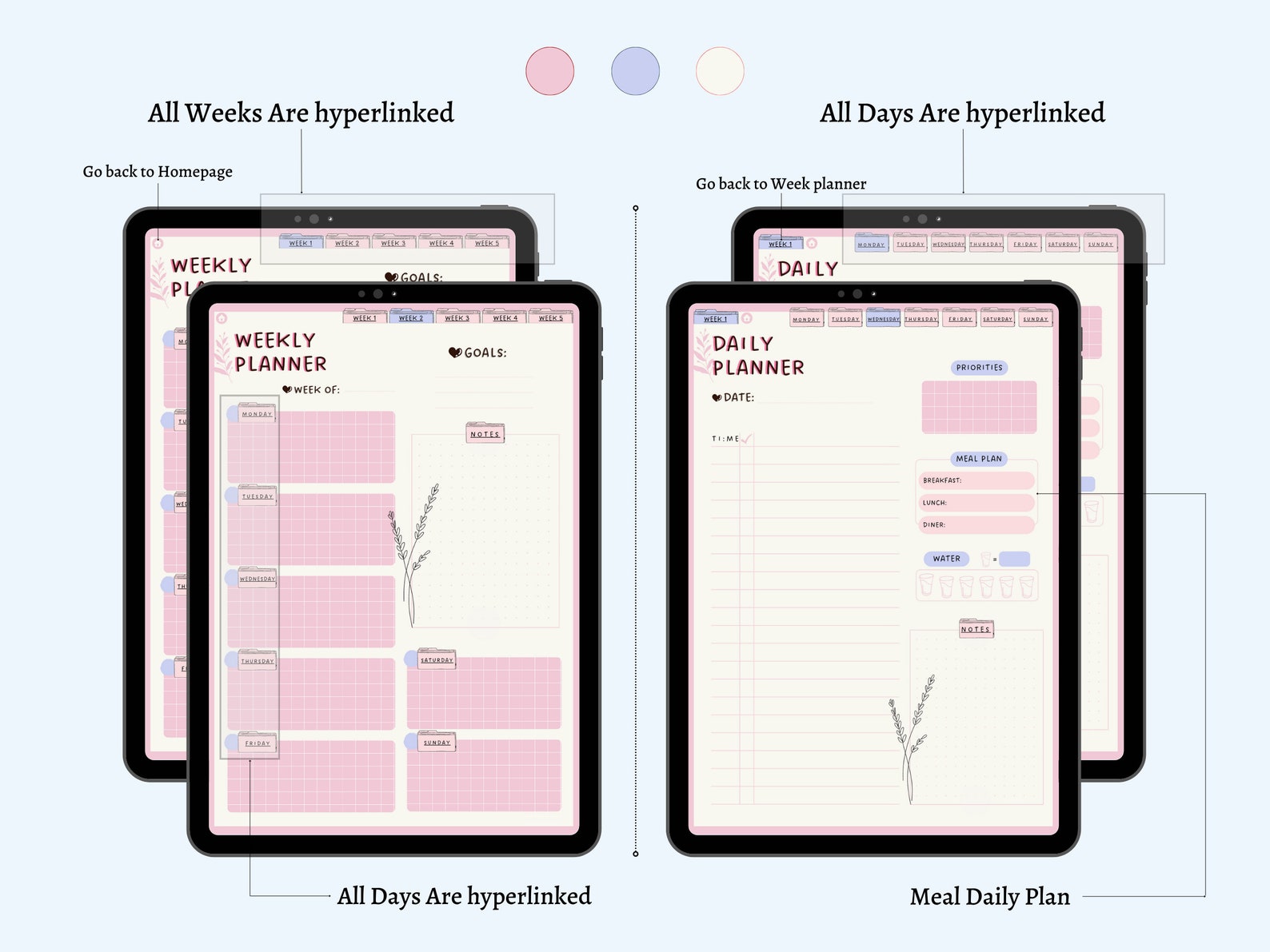 Digital Planner Portrait Digital Planner Pink Digital Monthly Planner ...