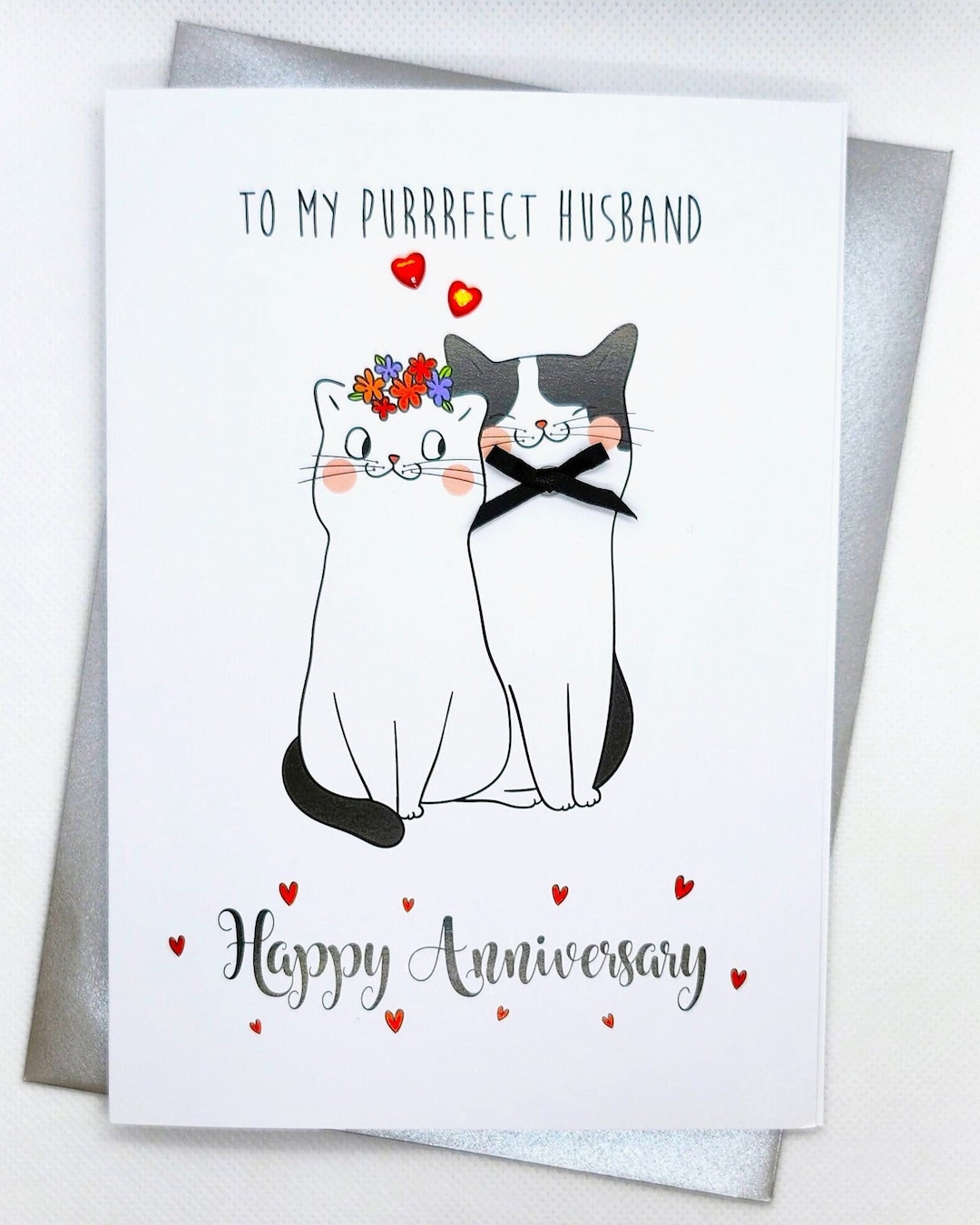 Cat Anniversary Card for Husband - Wedding Anniversary Card - Cute Cat ...
