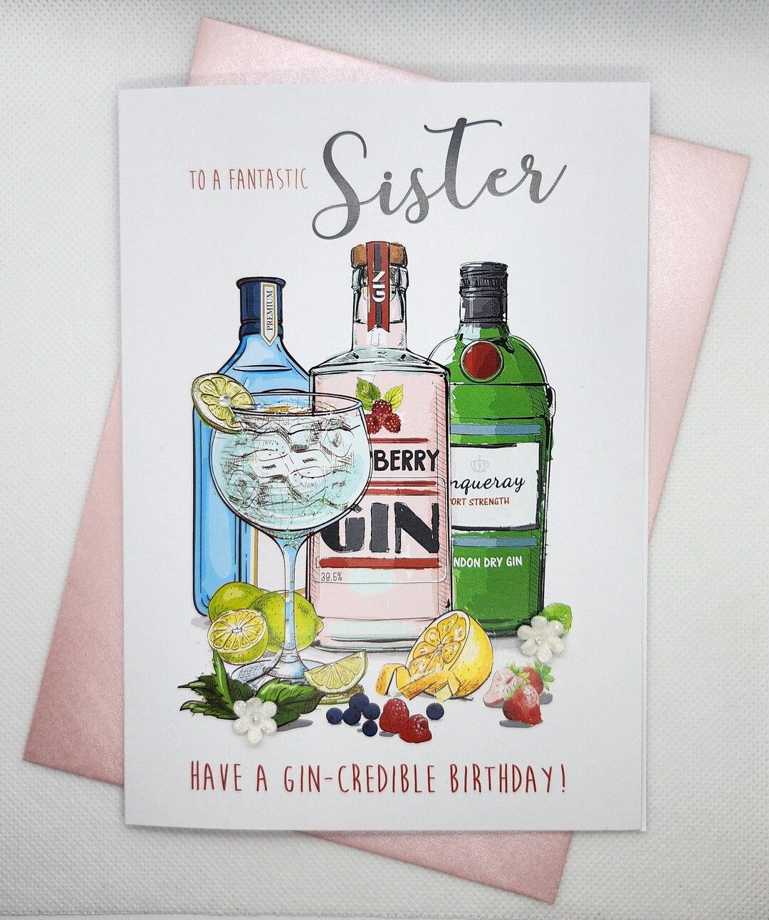 Sister Birthday Card Gin Birthday Card 3D Luxury Sister Gin Card Card ...