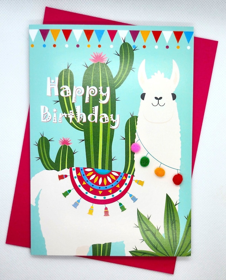 Llama Birthday Card Birthday Card Llamas Fiesta Birthday Card Cute ...