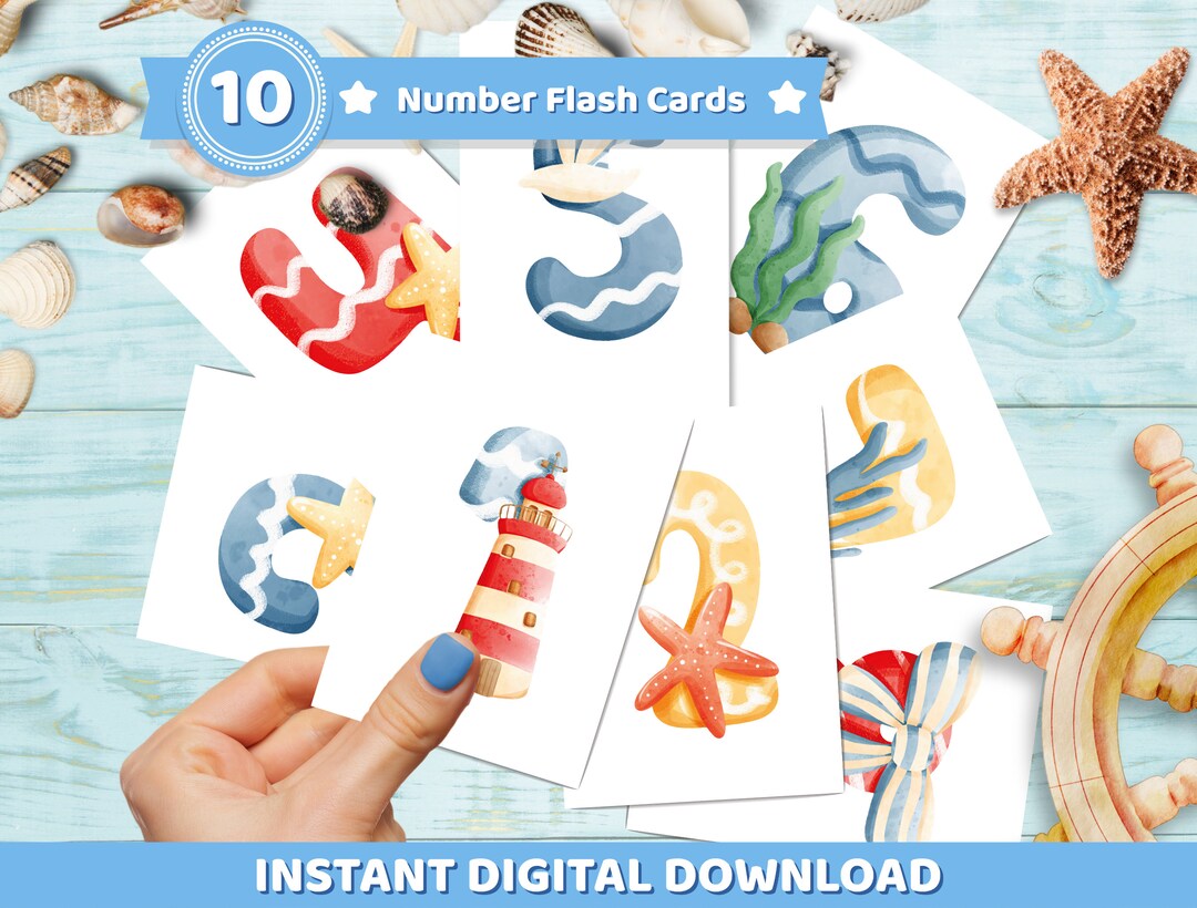 Numbers 0 to 10 Nautical Watercolour Theme Flash Cards Printable ...