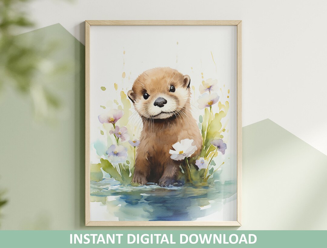 Pretty Otter in a River Painting Printable Wall Art Instant Download - Etsy