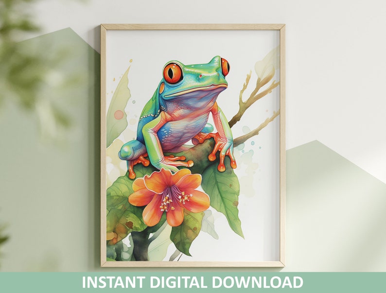 Tropical Green Tree Frog Painting Printable Wall Art Instant Download ...