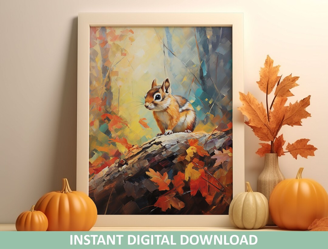 Chipmunk Fall Decor Painting Printable Wall Art Instant Download - Etsy