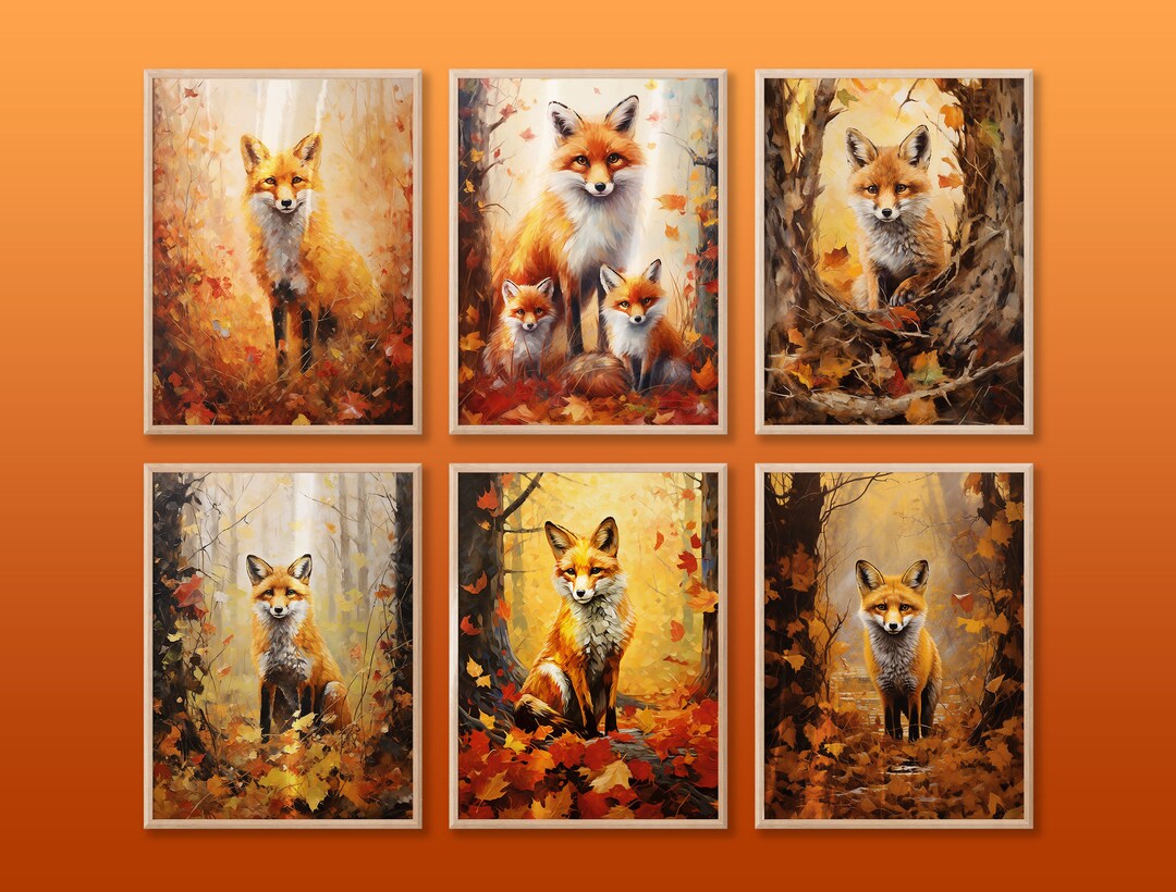 Set of Six Fox Fall Season Paintings Printable Wall Art - Etsy