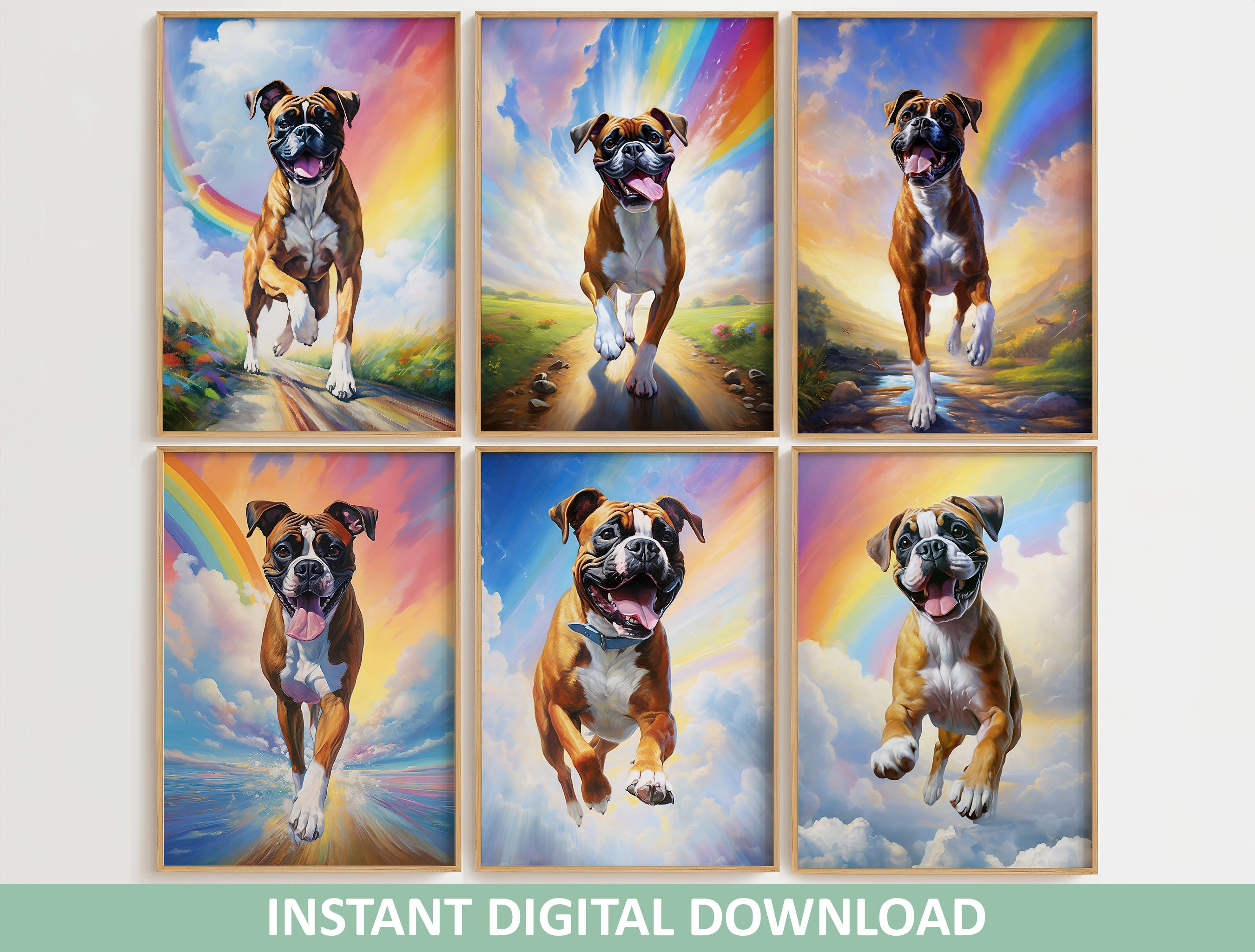 Set of Six Boxer Dog Paintings Printable Wall Art Instant Download - Etsy