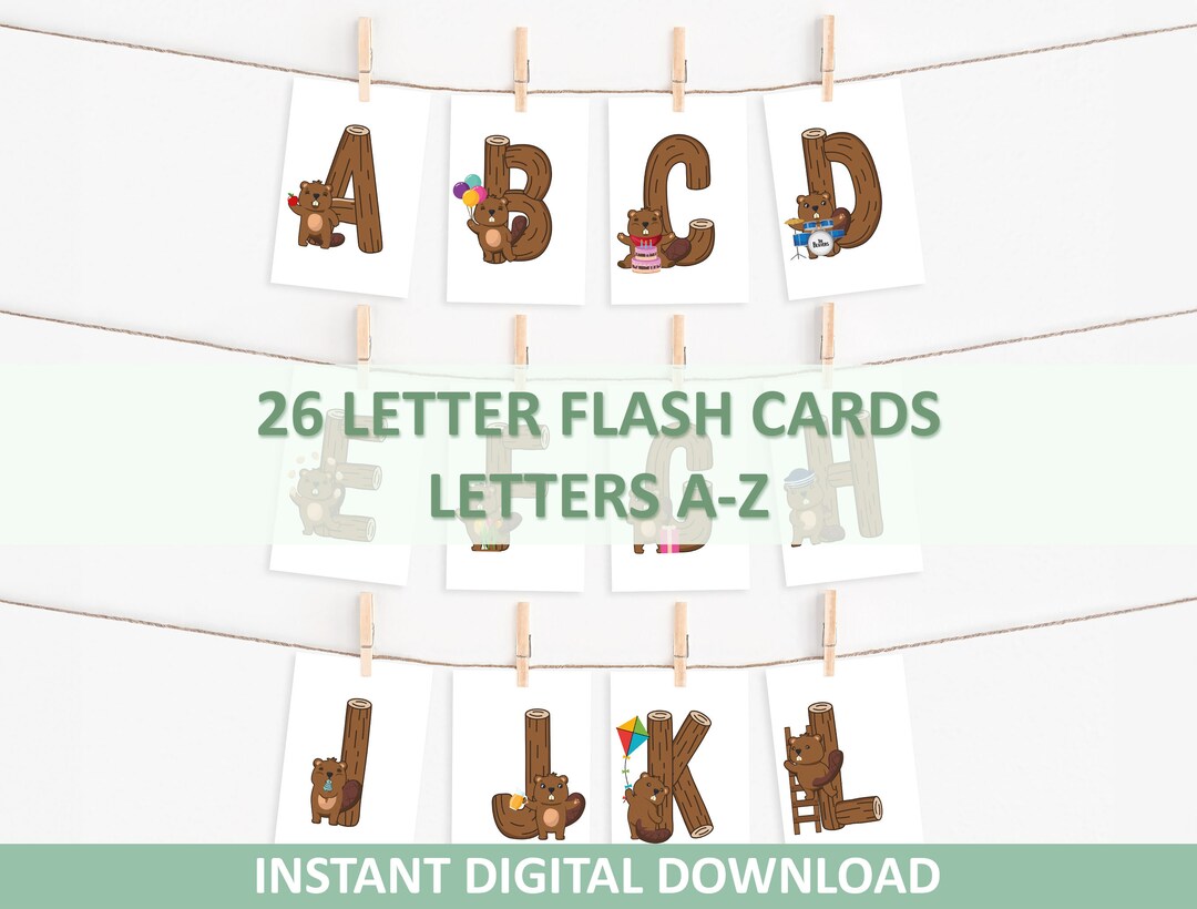 Letters A to Z Beaver Wood Theme Alphabet Flash Cards Printable ...
