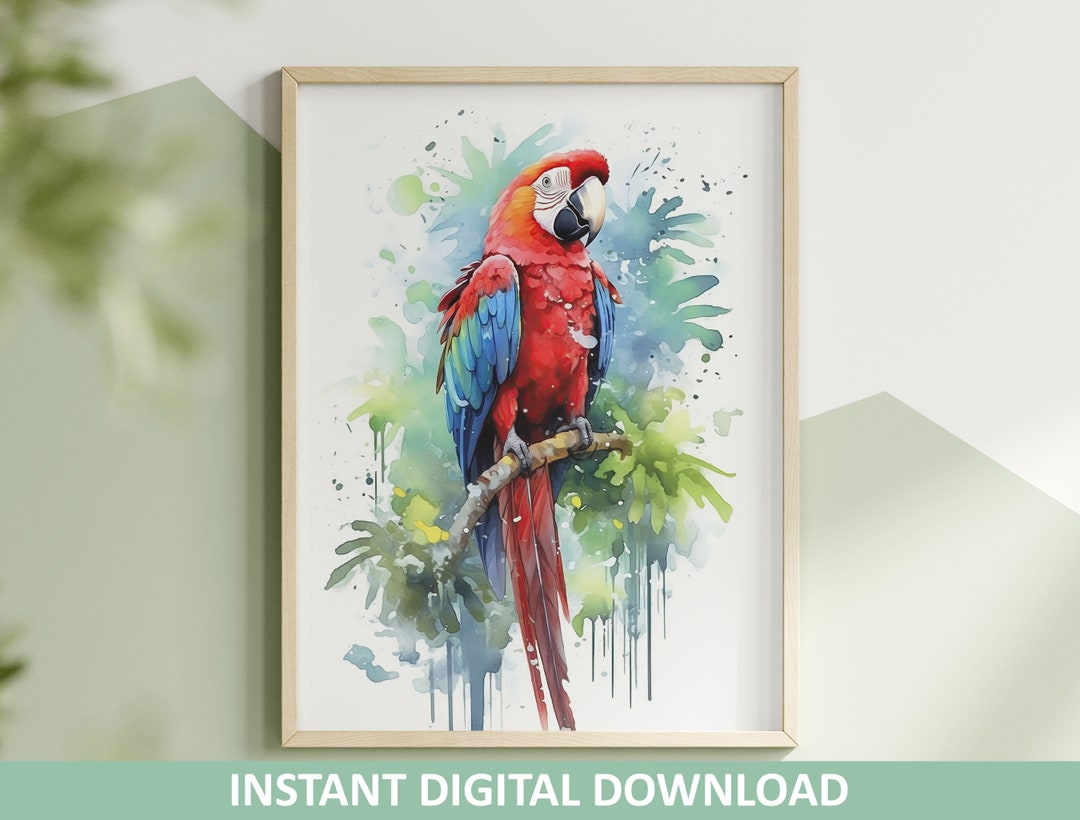 Rainforest Macaw Painting Printable Wall Art Instant Download - Etsy