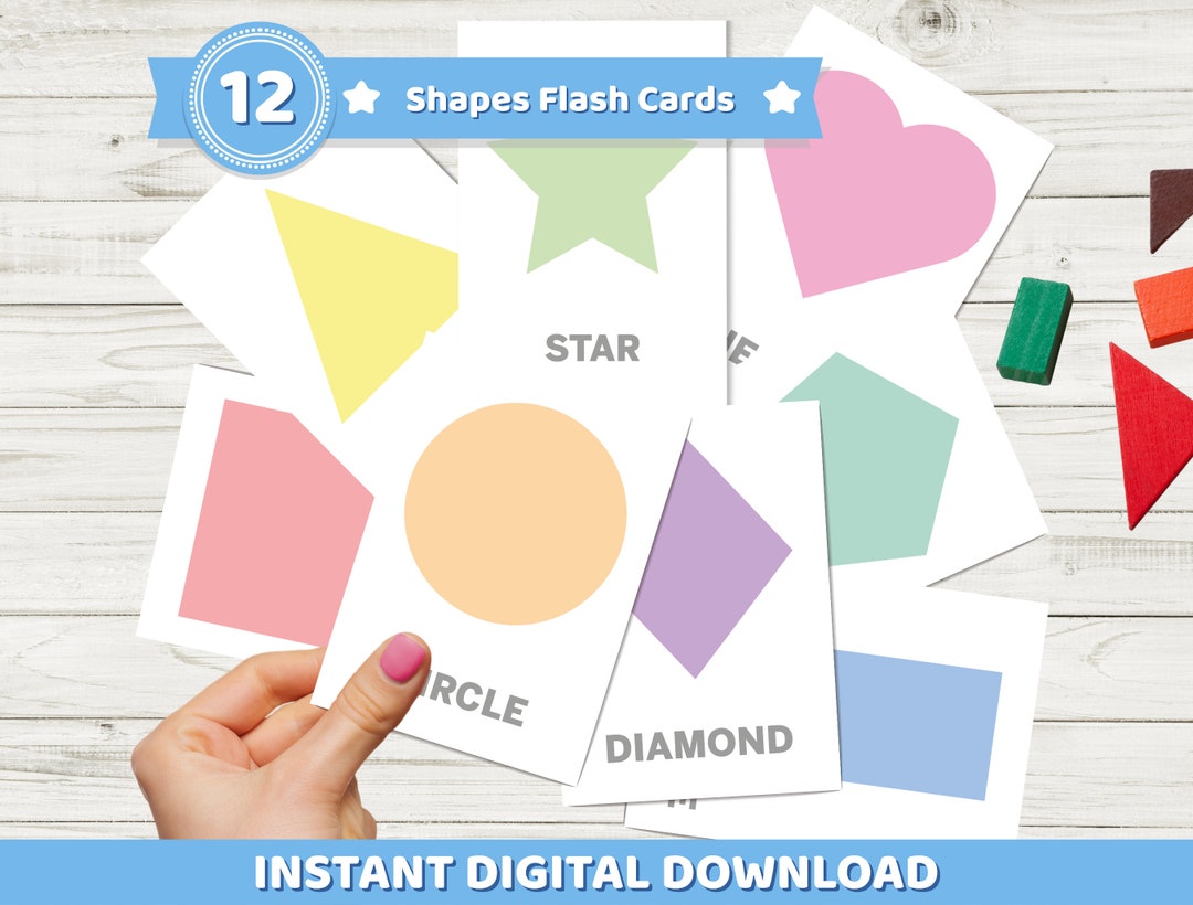 12 Pastel Shapes Flash Cards Printable Wall Art Instant Digital ...