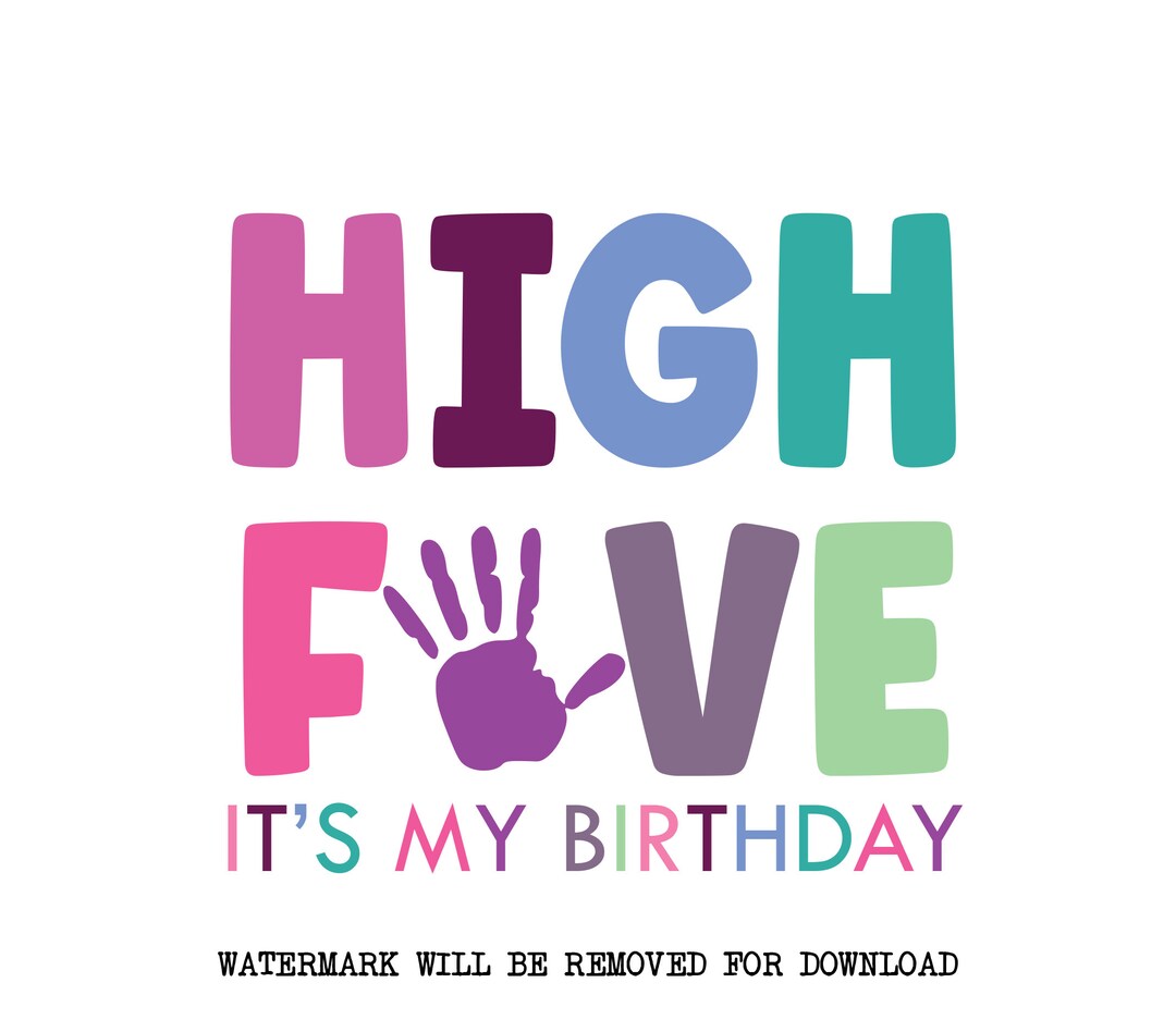 Girls 5th Birthday High Five PNG, Fifth Birthday DESIGN, 5th Birthday ...