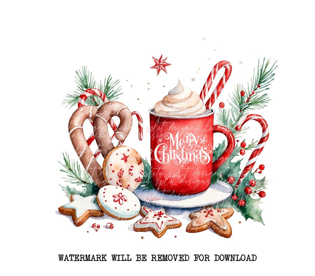 Christmas Hot Chocolate Mug Clipart, Festive Holiday PNG, Christmas ...