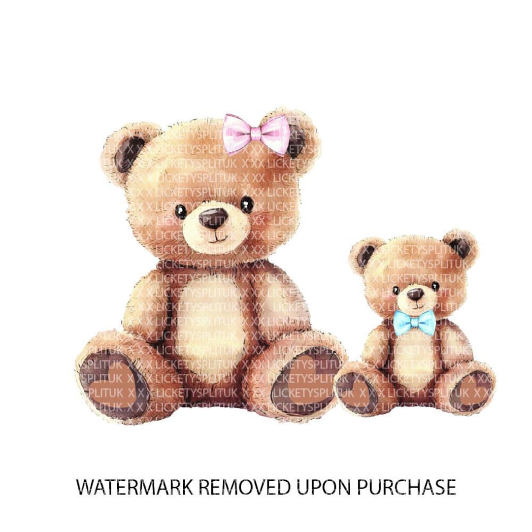 Mommy and Baby Bear Clipart, Watercolor Teddy Bear PNG, Cute Bear ...
