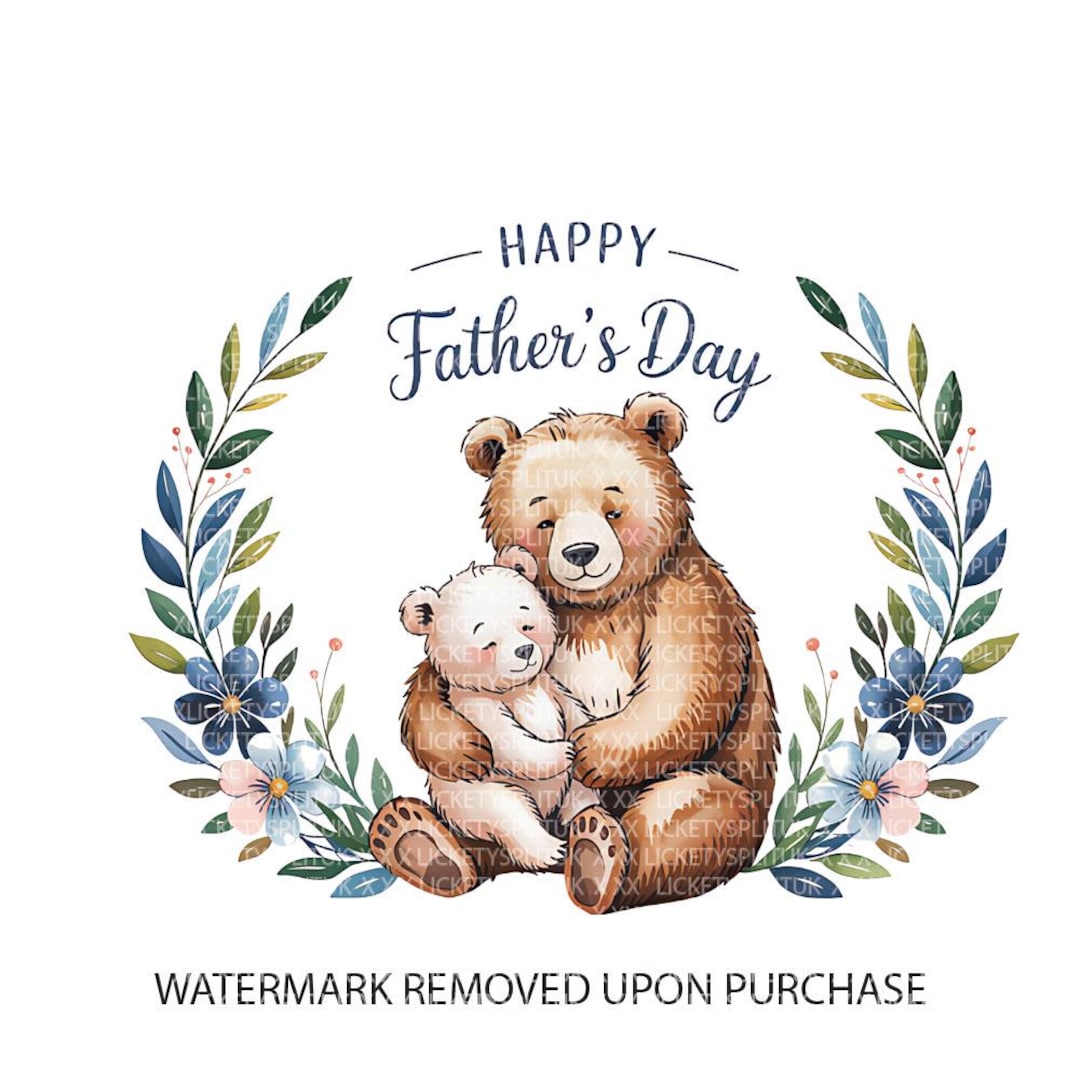 Happy Father's Day PNG, Watercolor Bear Dad and Baby Sublimation Design ...