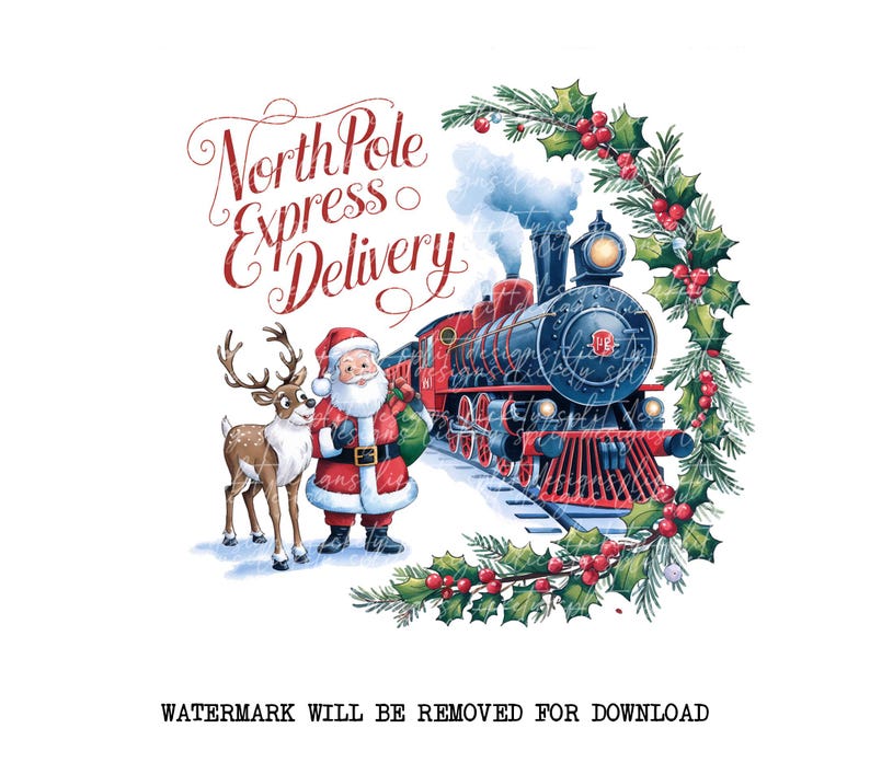 North Pole Express Train PNG Clipart for Christmas Crafting, Santa and ...