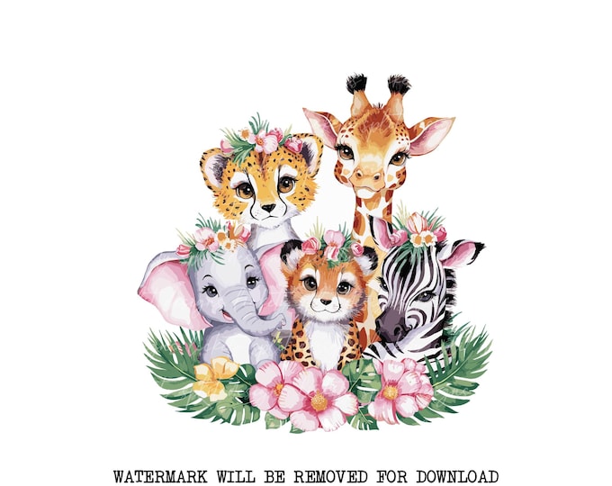 Pink Safari Baby Animals PNG Watercolor Animals, Kids T-shirt ...