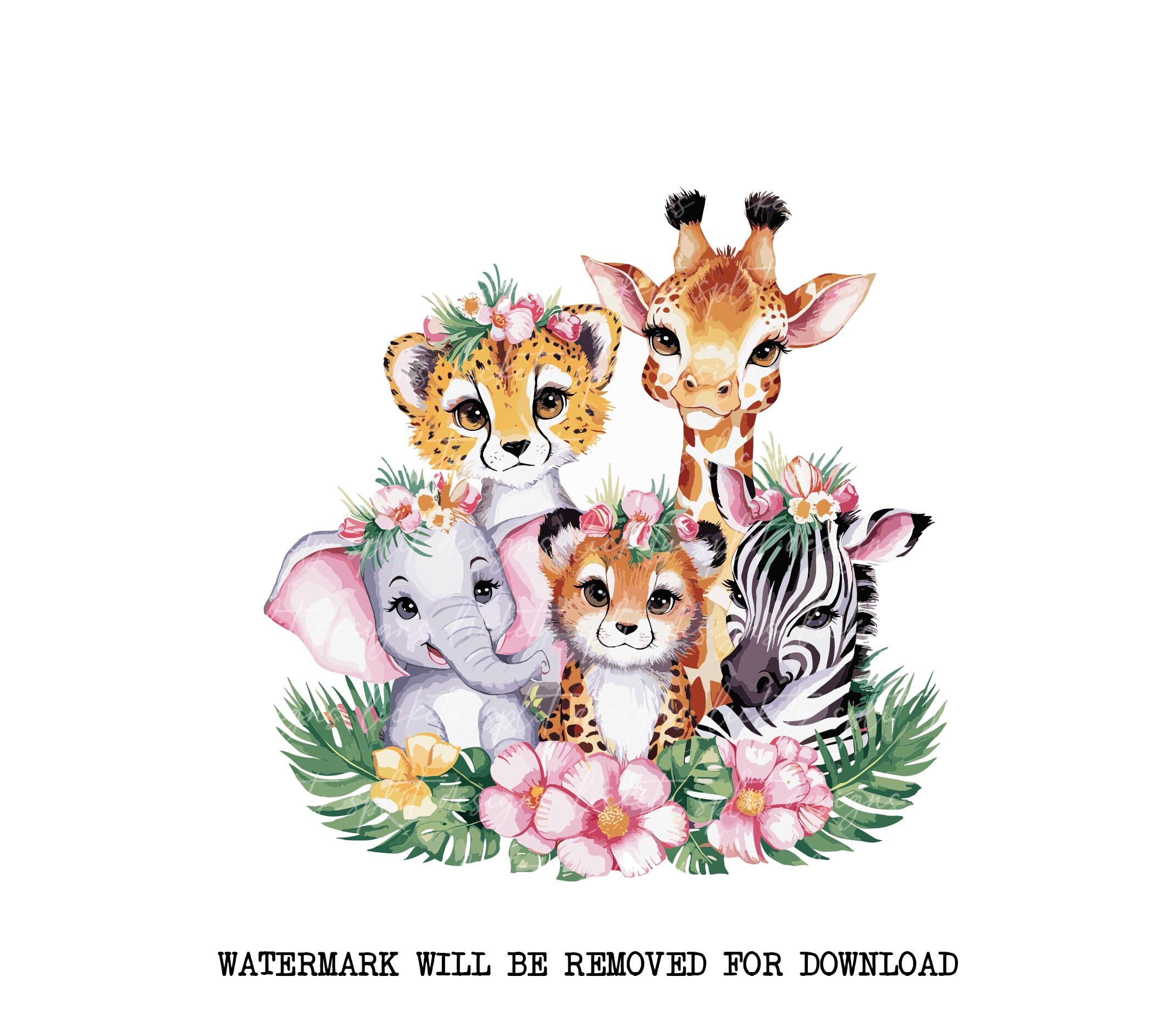 Pink Safari Baby Animals PNG - Watercolor Animals, Kids T-shirt ...