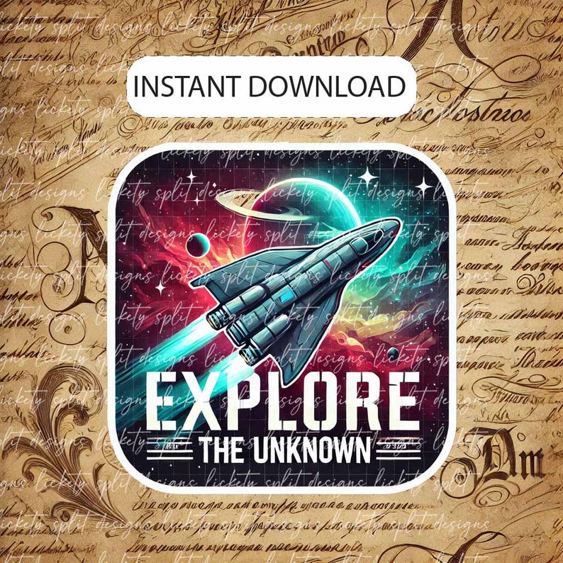 Explore the Unknown Space Sticker Download, Retro Space Shuttle Design ...